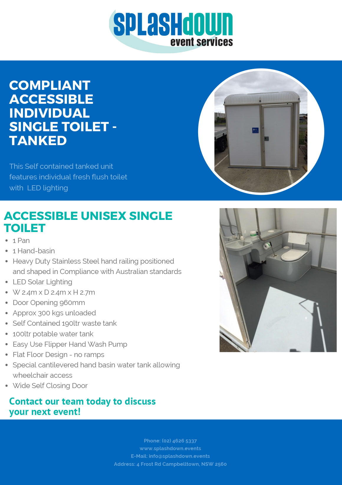Compliant Accessible Single Toilet - Splashdown Event Services